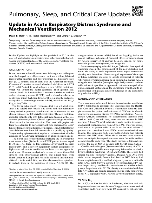 (PDF) Update in Acute Respiratory Distress Syndrome and Mechanical ...