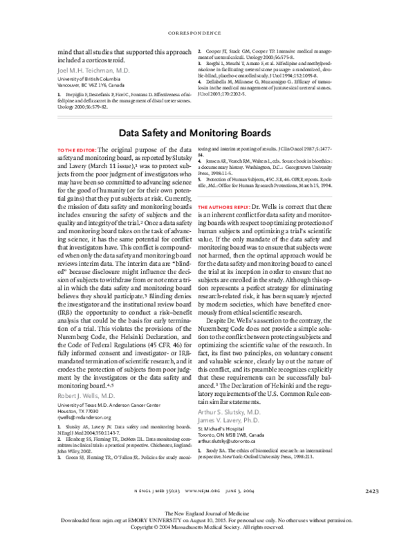 (PDF) Data Safety and Monitoring Boards