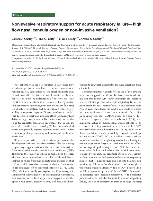 (PDF) Noninvasive respiratory support for acute respiratory failure ...