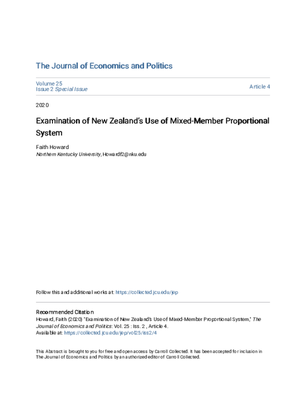 (PDF) Examination of New Zealand’s Use of Mixed-Member Proportional System