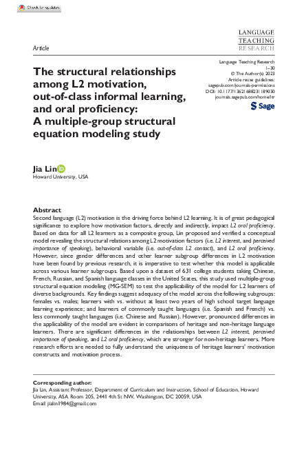 (PDF) The structural relationships among L2 motivation, out-of-class informal learning, and oral ...
