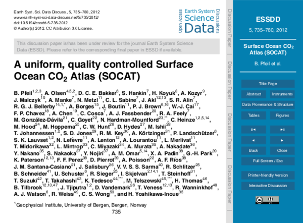 (PDF) A uniform, quality controlled Surface Ocean CO2 Atlas (SOCAT)
