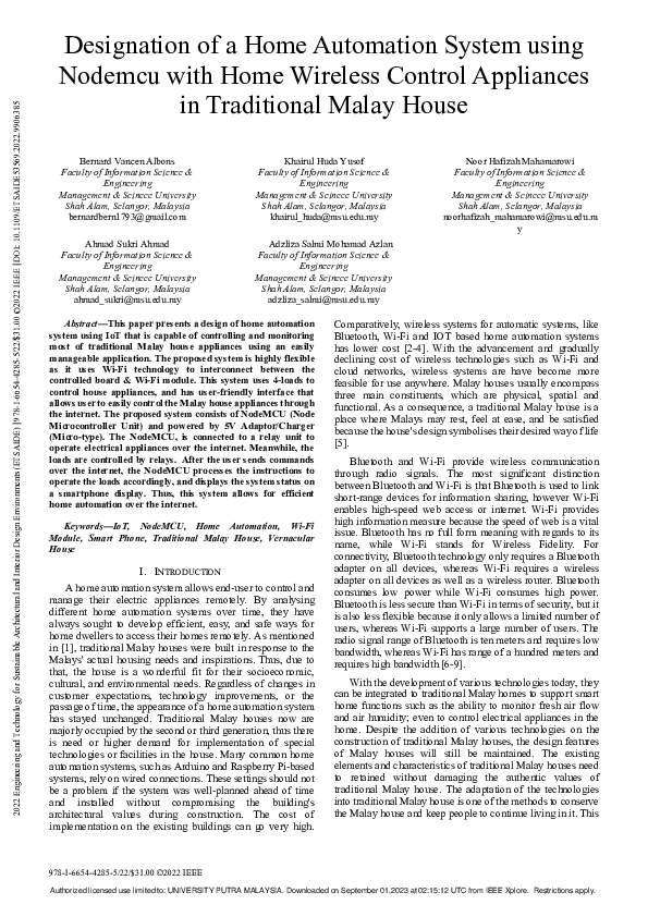 (PDF) Designation of a Home Automation System using Nodemcu with Home Wireless Control ...