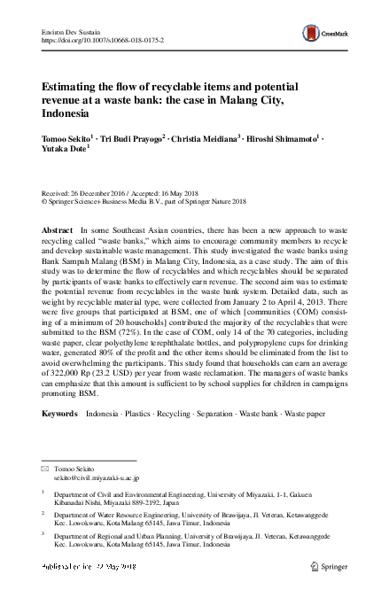 (PDF) Estimating the flow of recyclable items and potential revenue at ...