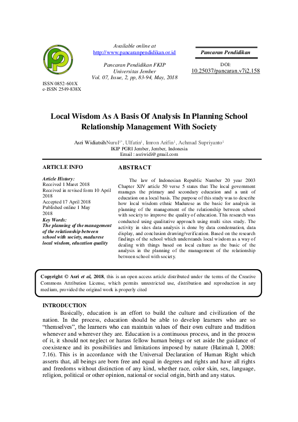 (PDF) Local Wisdom As The Basic Of Analysis In The Planning Of The Management Of The ...
