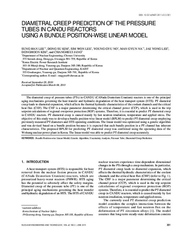 (PDF) Diametral Creep Prediction of the Pressure Tubes in Candu ...