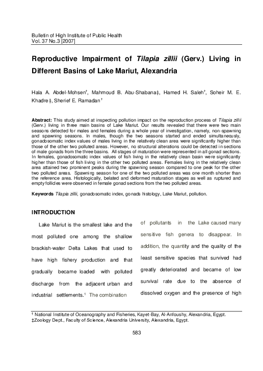 (PDF) Reproductive Impairment of Tilapia zillii (Gerv.) Living in ...