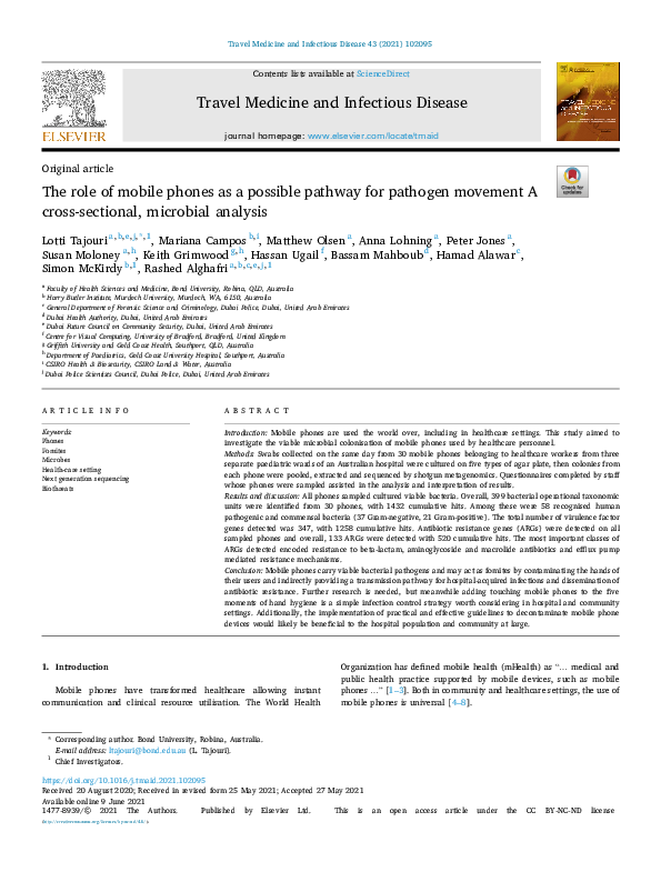(PDF) The role of mobile phones as a possible pathway for pathogen ...
