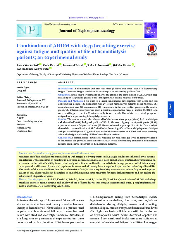 (PDF) Combination of AROM with deep breathing exercise against fatigue ...