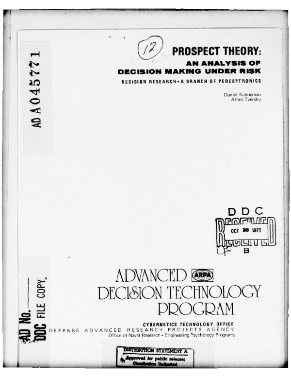 (PDF) Prospect Theory. An Analysis of Decision Making Under Risk
