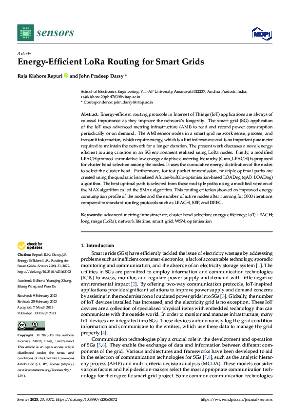 (PDF) Energy-Efficient LoRa Routing for Smart Grids
