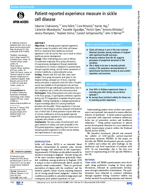 (PDF) Patient-reported experience measure in sickle cell disease