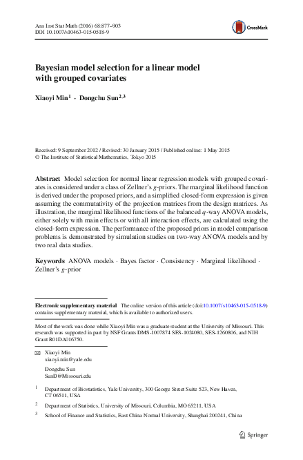 Pdf Bayesian Model Selection For A Linear Model With Grouped