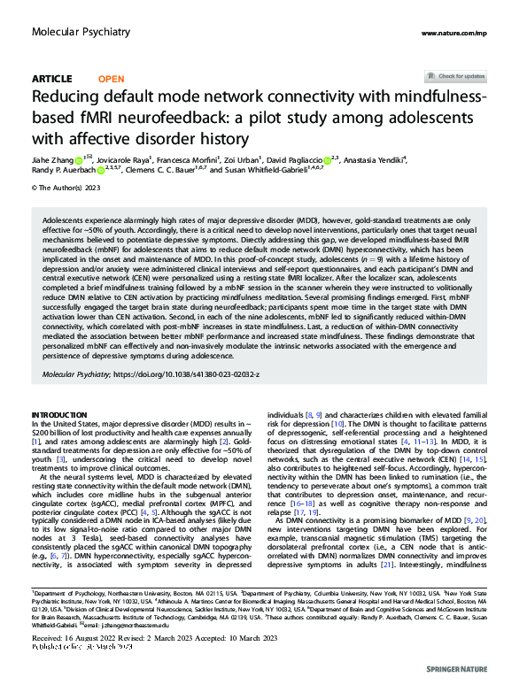 Pdf Reducing Default Mode Network Connectivity With Mindfulness Based Fmri Neurofeedback A