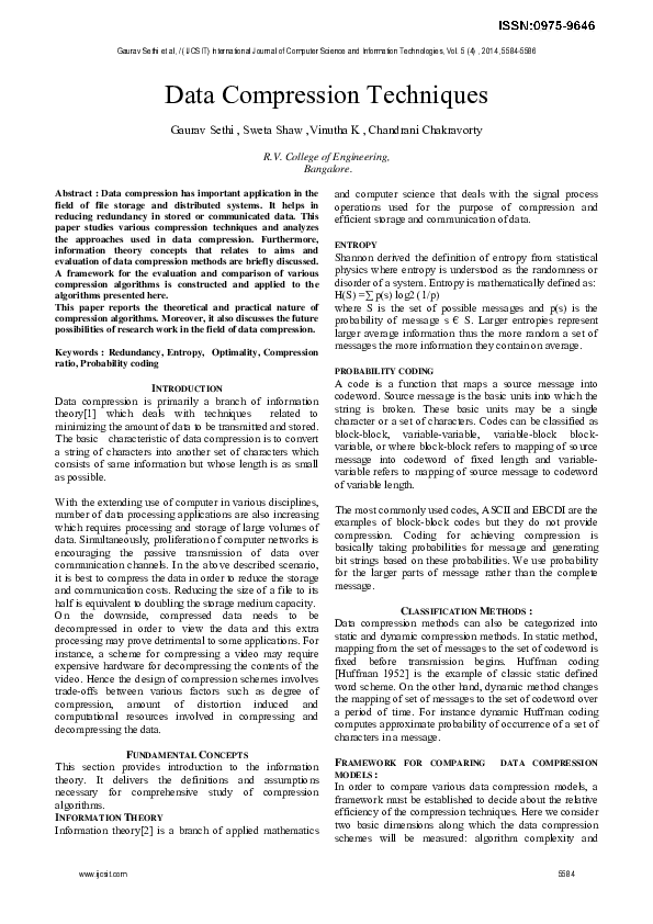 (PDF) Data Compression Techniques