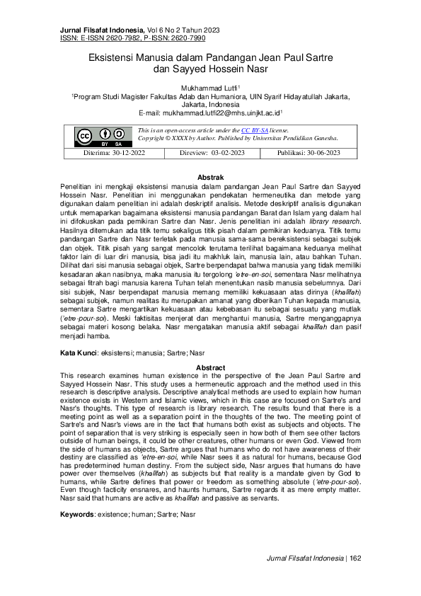 (PDF) Studi Komparatif Eksistensi Manusia Dalam Pandangan J.P Sartre Dan S.H Nashr