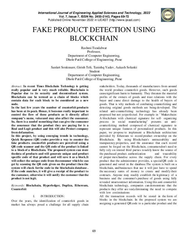 Pdf Fake Product Detection Using Blockchain