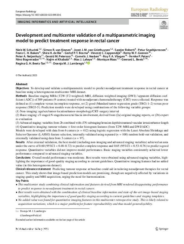 (PDF) Development and multicenter validation of a multiparametric imaging model to predict ...