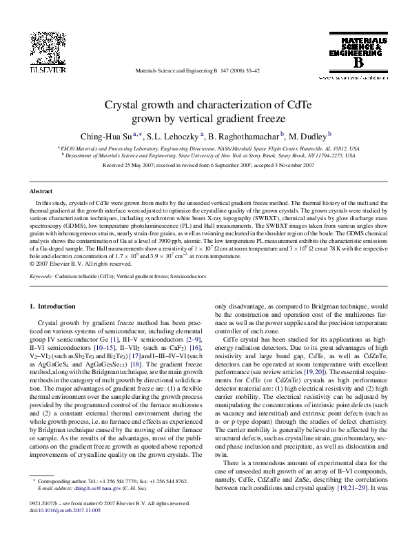 Pdf Crystal Growth And Characterization Of Cdte Grown By Vertical