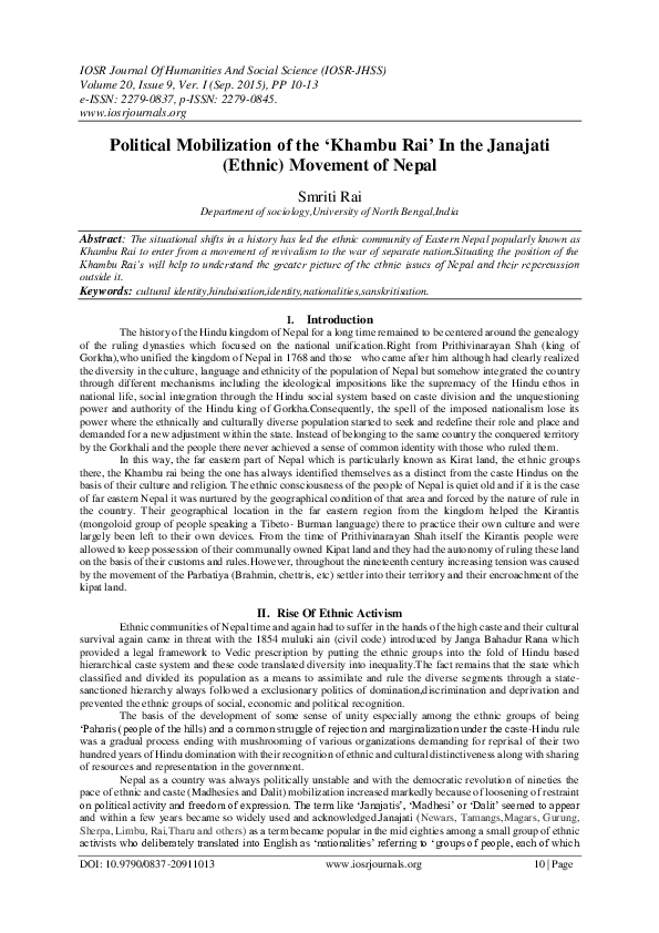 (PDF) Political Mobilization of the ‘Khambu Rai’ In the Janajati ...