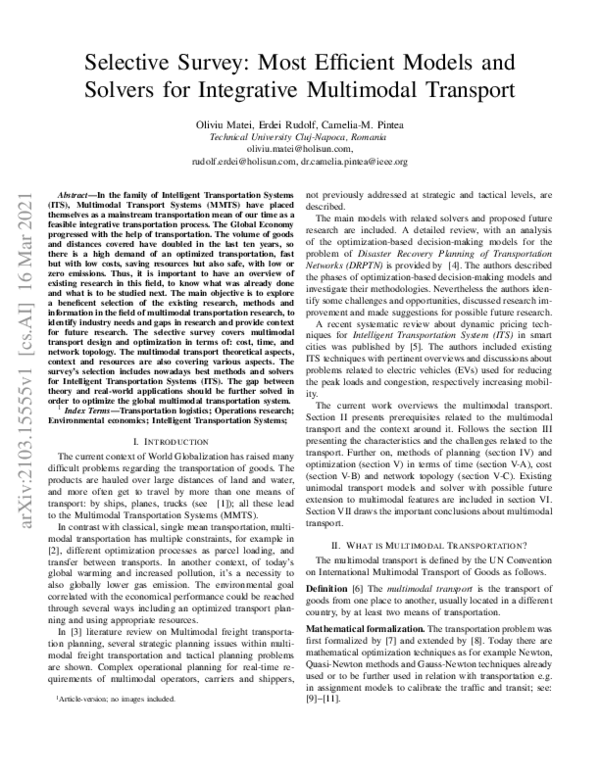 (PDF) Selective Survey: Most Efficient Models and Solvers for Integrative Multimodal Transport ...