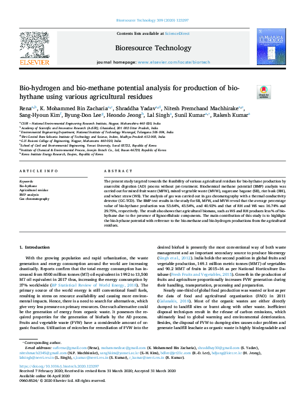 (PDF) Bio-hydrogen and bio-methane potential analysis for production of ...