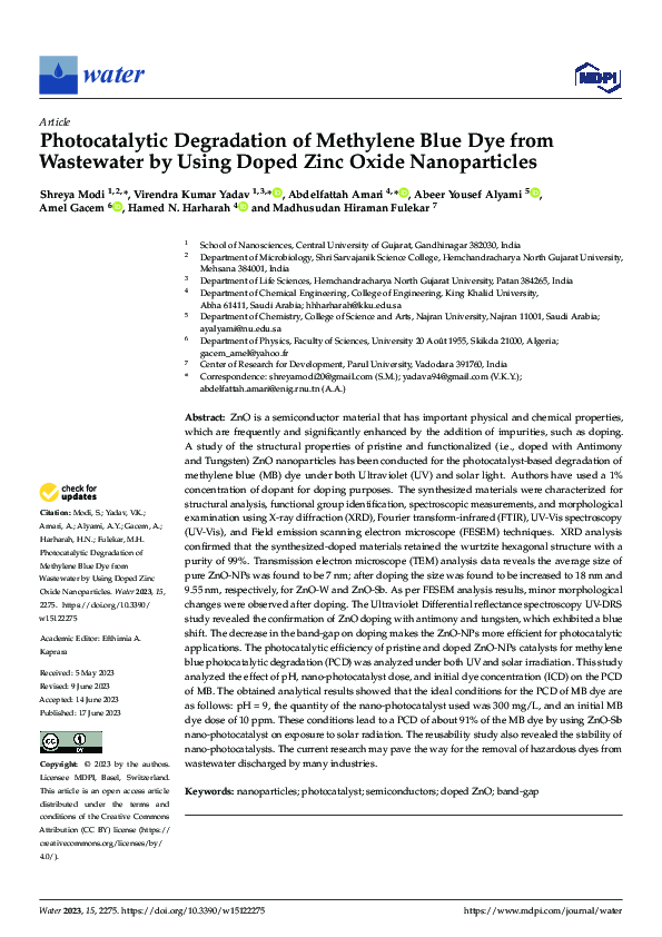 (PDF) Photocatalytic Degradation of Methylene Blue Dye from Wastewater by Using Doped Zinc Oxide ...