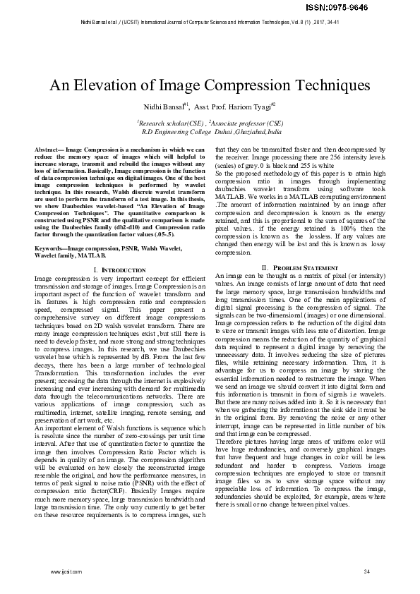 (PDF) An Elevation of Image Compression Techniques
