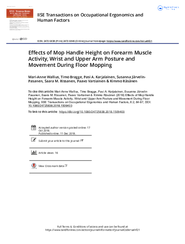 (PDF) Effects of Mop Handle Height on Forearm Muscle Activity, Wrist ...