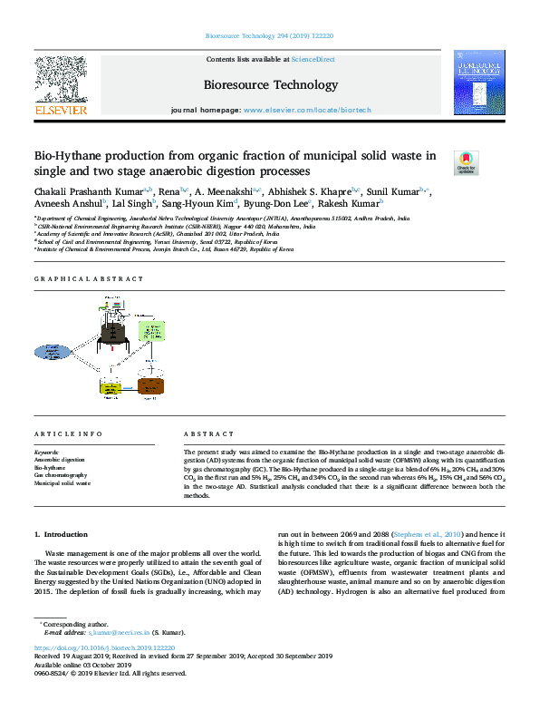 (PDF) Bio-Hythane production from organic fraction of municipal solid ...