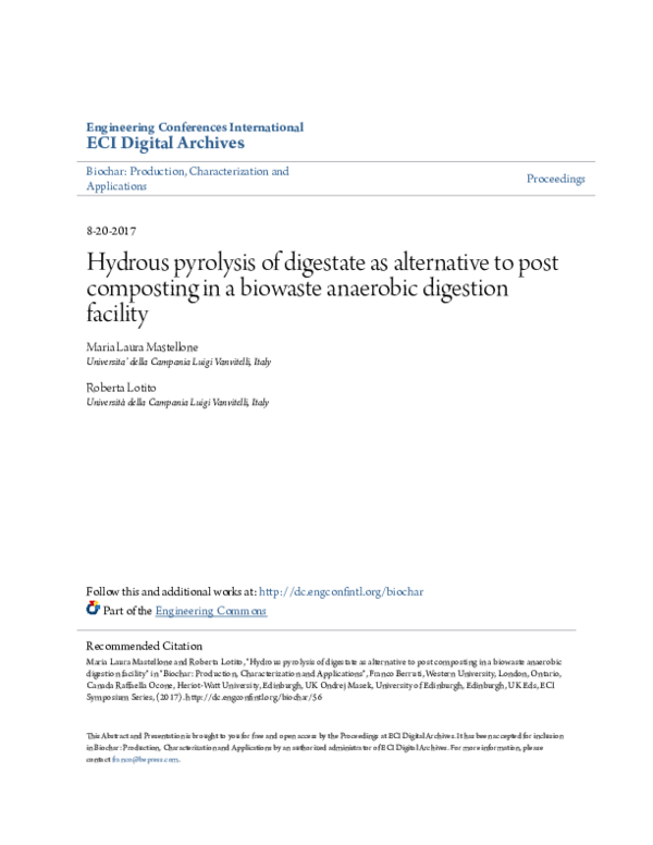 (PDF) Hydrous pyrolysis of digestate as alternative to post composting ...