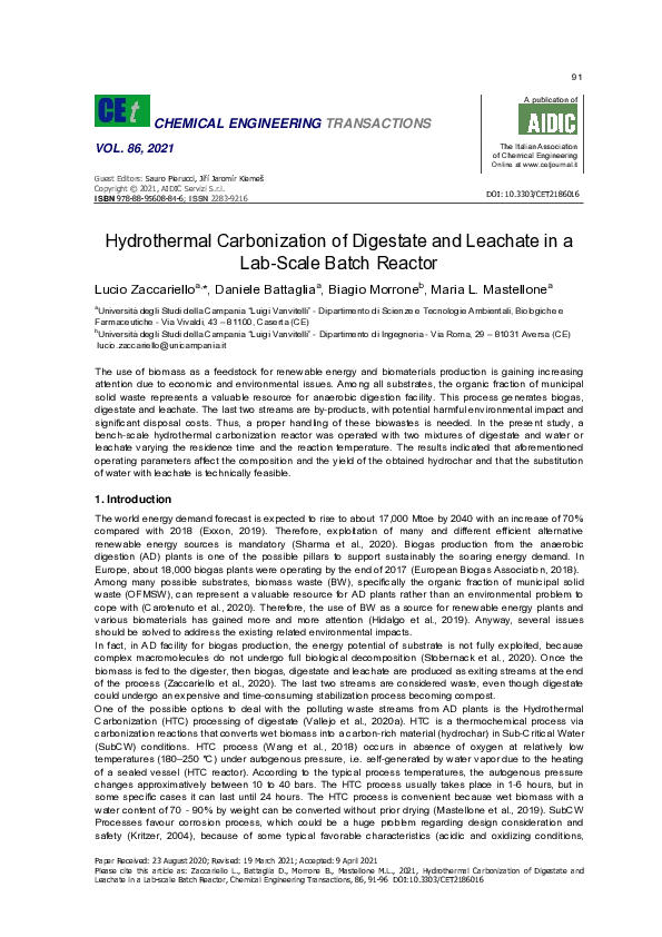 (PDF) Hydrothermal Carbonization of Digestate and Leachate in a Lab ...