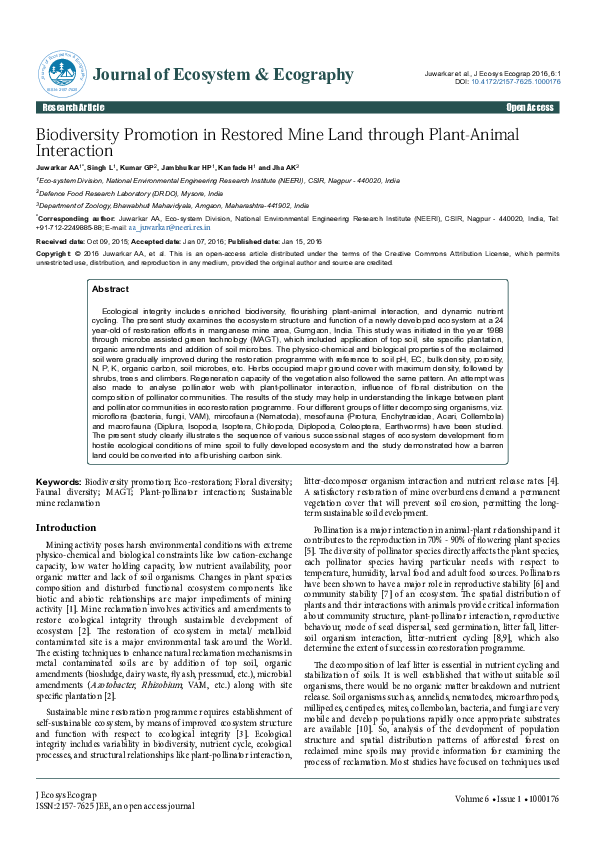 (PDF) Biodiversity promotion in restored mine land through plant-animal ...