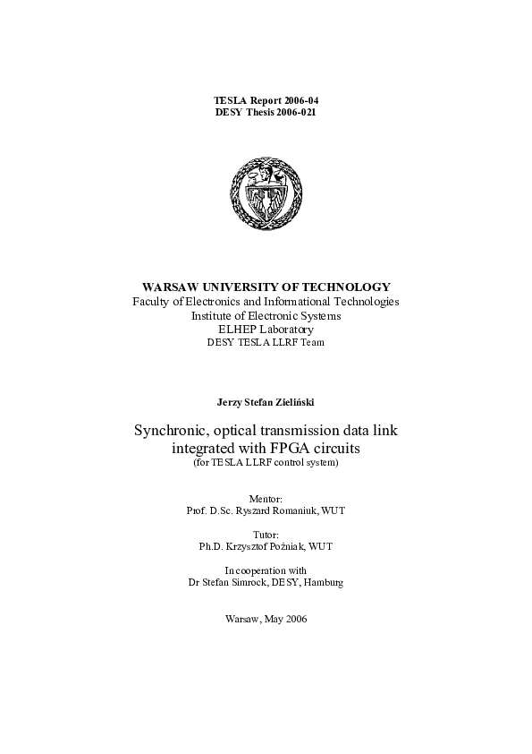 (PDF) Synchronic, optical transmission data link integrated with FPGA circuits