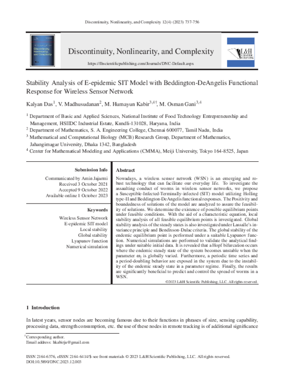 (PDF) Stability Analysis of E-epidemic SIT Model with Beddington ...