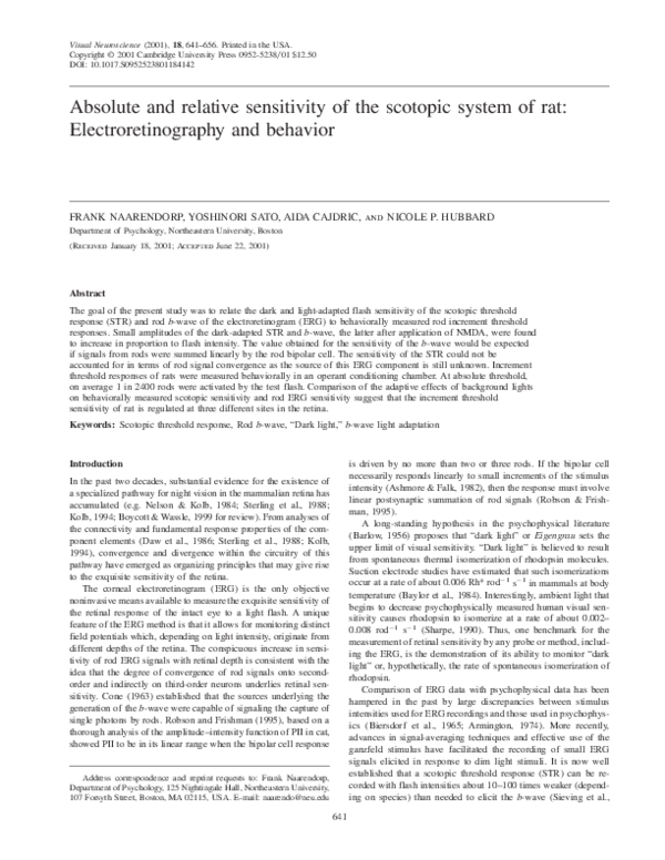 (PDF) Absolute and relative sensitivity of the scotopic system of rat ...