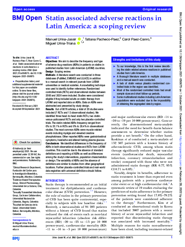 (PDF) Statin associated adverse reactions in Latin America: a scoping ...