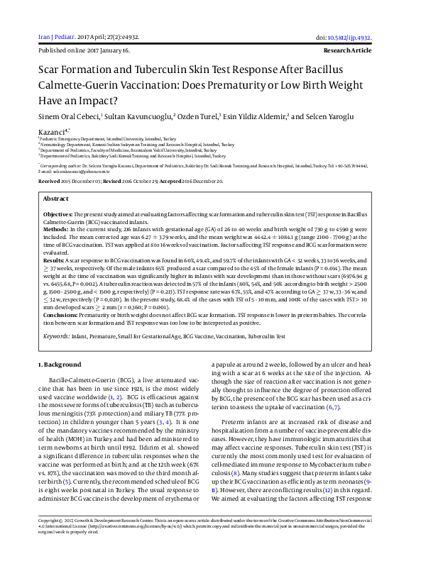 (PDF) Scar Formation and Tuberculin Skin Test Response After Bacillus ...