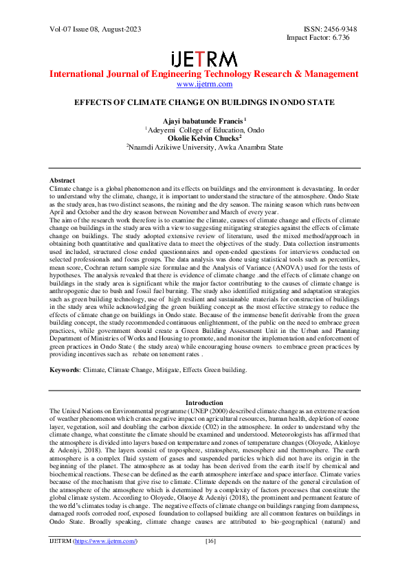 (PDF) EFFECTS OF CLIMATE CHANGE ON BUILDINGS IN ONDO STATE | Ijetrm ...