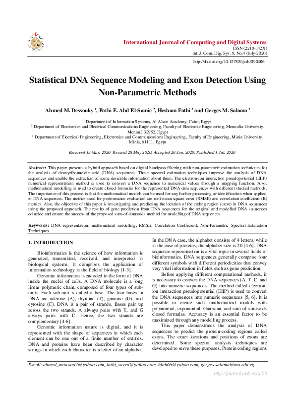 Pdf Statistical Dna Sequence Modeling And Exon Detection Using Non Parametric Methods