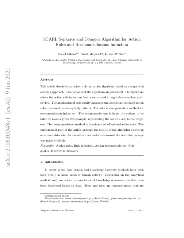 (PDF) SCARI: Separate and conquer algorithm for action rules and recommendations induction