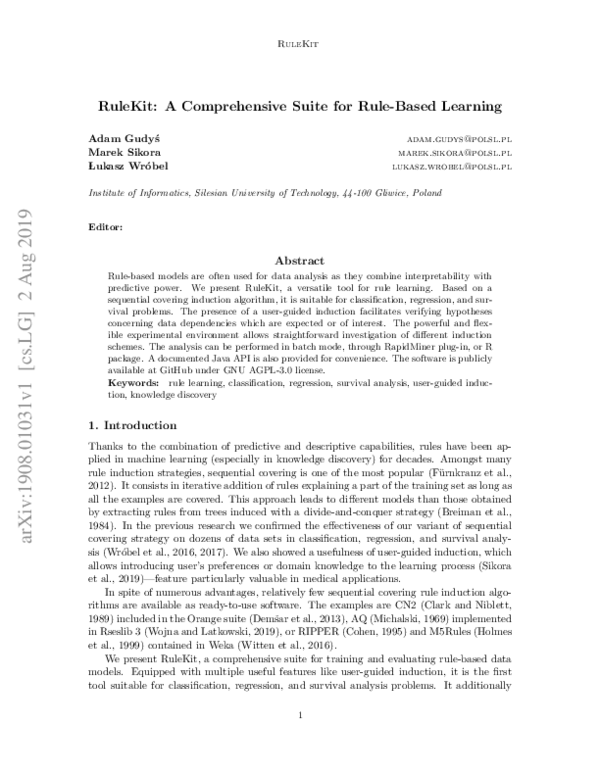(PDF) RuleKit: A comprehensive suite for rule-based learning