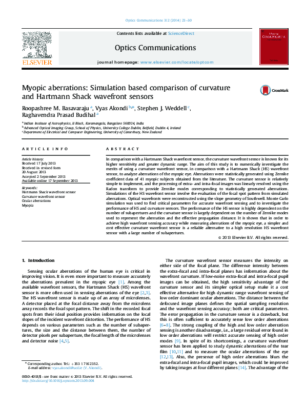 (PDF) Myopic aberrations: Simulation based comparison of curvature and Hartmann Shack wavefront ...