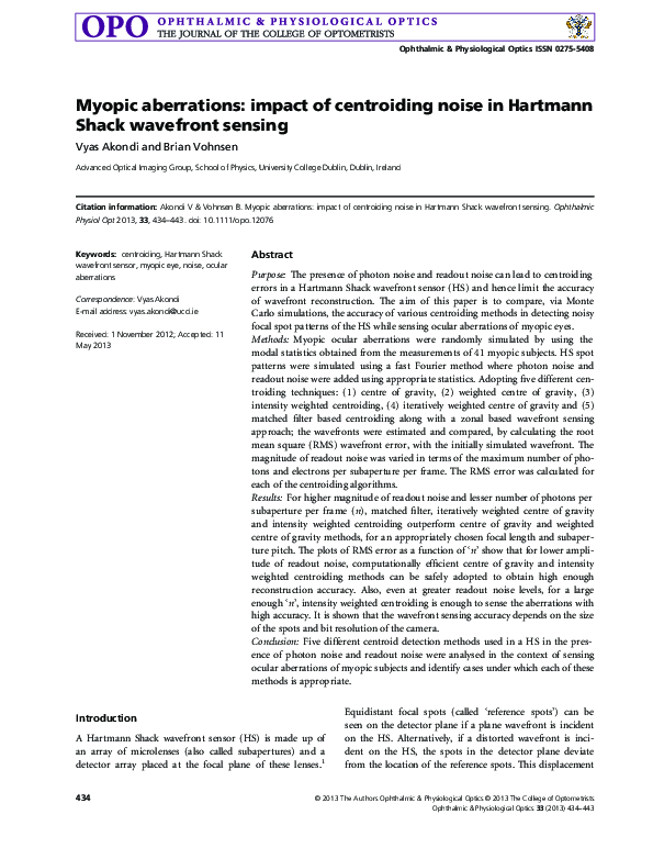 (PDF) Myopic aberrations: impact of centroiding noise in Hartmann Shack wavefront sensing