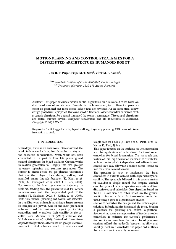 (PDF) Motion Planning and Control Strategies for a Distributed Architecture Humanoid Robot