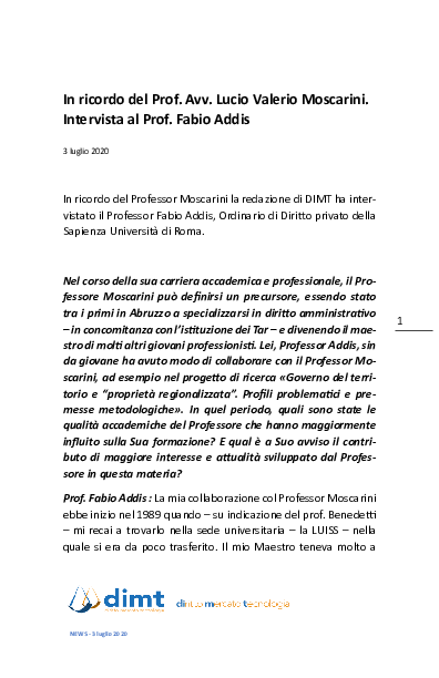(PDF) In ricordo del Prof. Avv. Lucio Valerio Moscarini. Intervista al ...