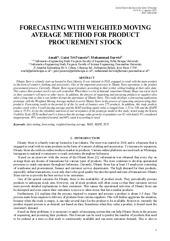 (PDF) Forecasting with Weighted Moving Average Method for Product ...
