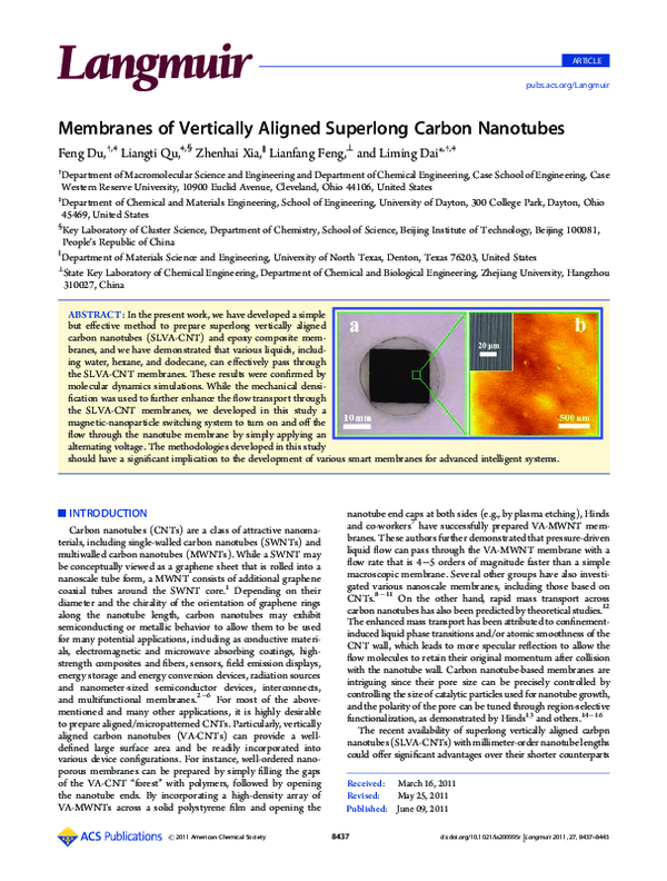 Pdf Membranes Of Vertically Aligned Superlong Carbon Nanotubes