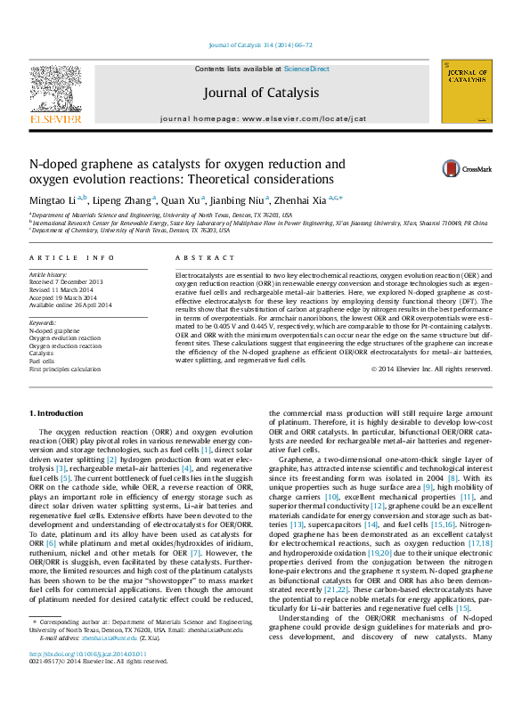 (PDF) N-doped graphene as catalysts for oxygen reduction and oxygen ...