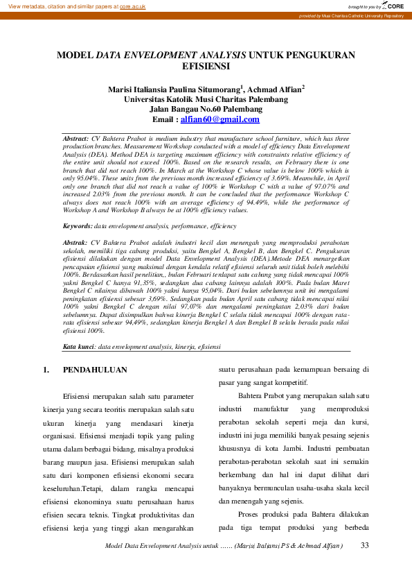 Pdf Model Data Envelopment Analysis Untuk Pengukuran Efisiensi